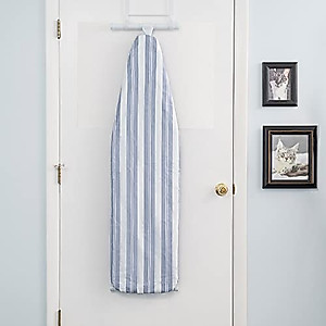 Ironing Board Full Size; Made in USA by Seymour Home Products (Blue Stripe) Bundle Includes Cover + Pad | Iron Board w/Steel T-Legs Adjustable Tabletop up to 36" High; Perforated Top for Steam Flow