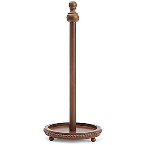 Farmlyn Creek Wooden Rustic Paper Towel Holder for Kitchen Organization, Distressed Standing Holder for Modern Home Decor, Countertop, Dining Table, Bathroom, Brown (6.5x16 in)