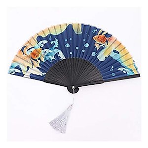 RAZZUM Decorative Folding Fans Folding Hand Fan for Women - Chinese Style Vintage Hand Held Fan, Folding Paper Fan with Hollow Carved, Retro Tassel Pendant Hand Fan Gift Hand Fan Fan (Color : Blue)