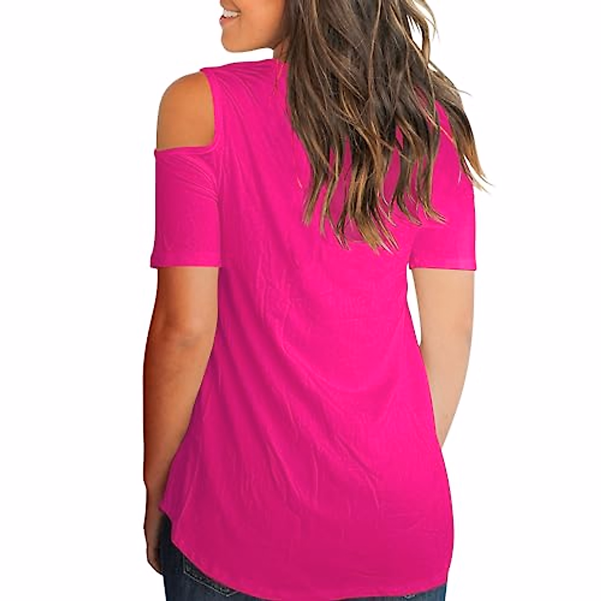 SMALNNIE Barbie Outfit for Women Hot Pink Womens Summer Tops 2023 Cold Shoulder M