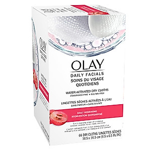 Olay Daily Facials, Daily Clean Makeup Removing Facial Cleansing Wipes, 5-in-1 Water Activated Cloths, Exfoliates, Tones and Hydrates Skin, 66 count