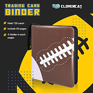 Football Card Binder, 9 Pocket Sports card binder, 720 Double Sided Pocket Waterproof Binder, Football trading cards Zip Album, Expandable, Compatible with Gaming Cards, Yugioh, MTG and Other TCG