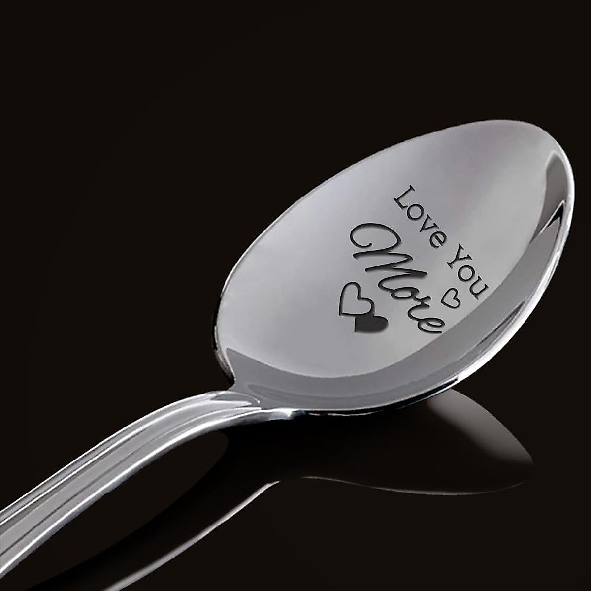 GLOBLELAND 7.6inch "Love You More" Engraved Stainless Steel Spoon with Gift Box Funny Table Dinner Spoon Soup Coffee Spoon for Friends Families Festival Wedding Anniversary