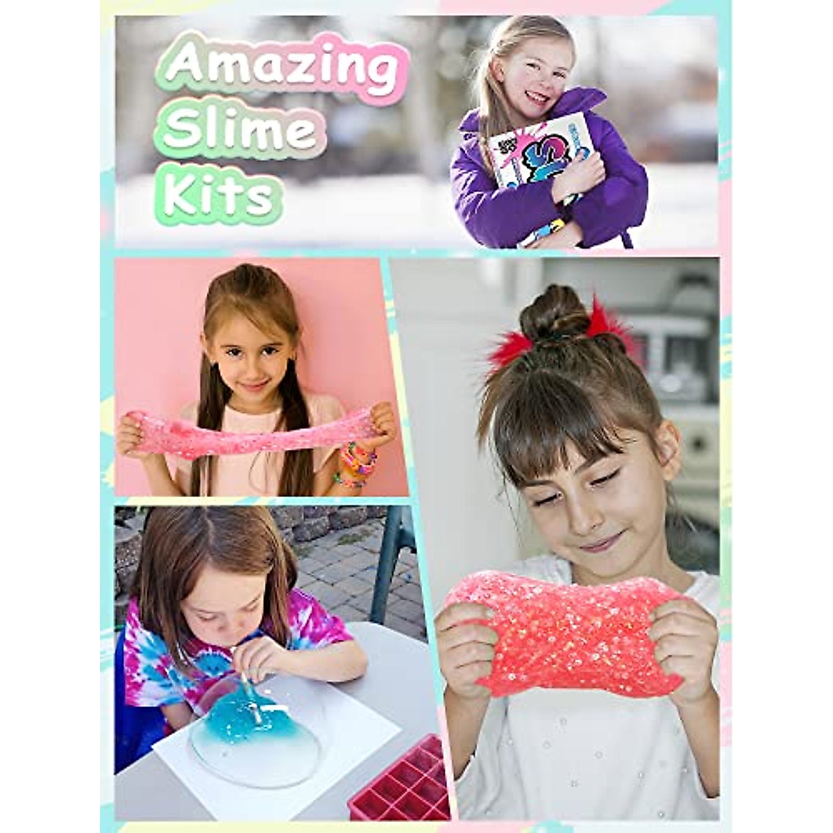 20 FL OZ Premade Slime, 2 Pack Big Slime Bucket with Jelly Cube, Glimmer Crunchy Slime Stretchy and Non-Sticky, Slime Kits Include 10 Sets Add-ins, Party Favors for Kids, Sensory Toy Stress Relief