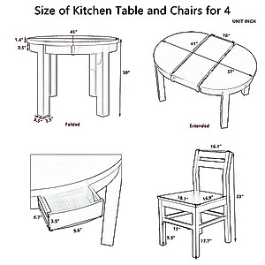 Lonfencr Round Dining Table Set for 4, Circle or Oval Extendable Table with 4 Dining Chairs,5 Piece Kitchen Table Set with Drawer, Dining Room Set for Apartment,Bistros and Farmhouse,Natural