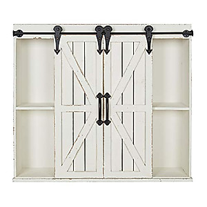 Kate and Laurel Cates Decorative Wall Storage Cabinet with Two Sliding Barn Doors, Rustic White