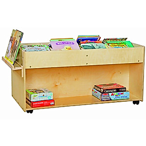 Contender 8 Section Top Sided Mobile Book Organizer with Side Easel For Toddlers, Bookcase for Home, Classroom, Daycare, Montessori Shelf in Natural Finish