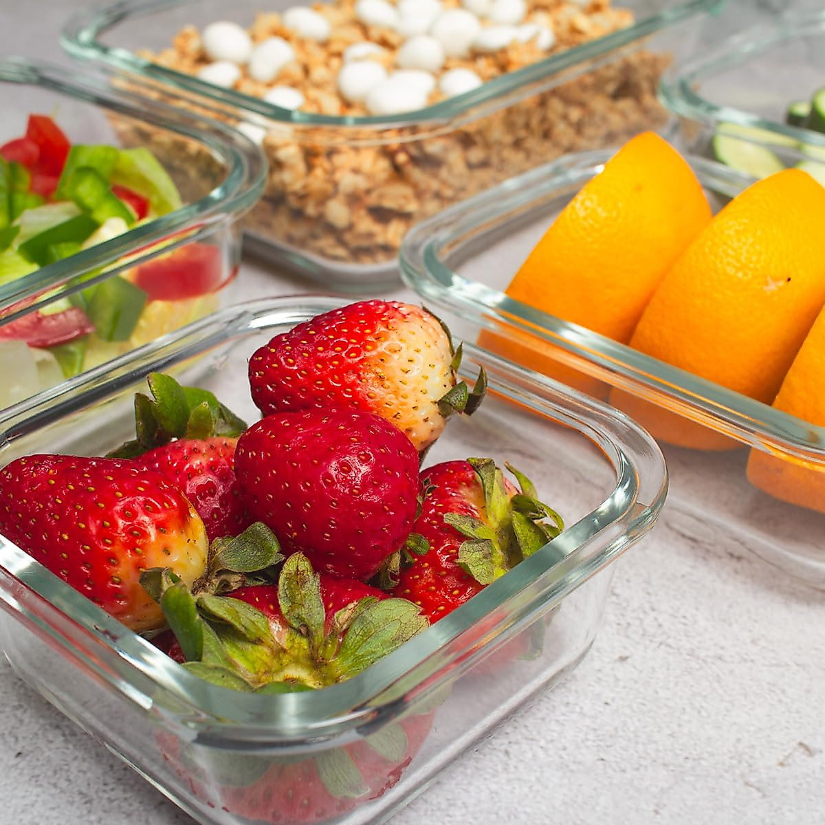 Ceybo 12 Set Air-Tight Glass Food Storage Containers with Snap Lids, Microwave-Safe, for Lunch, Meal Prep and Leftovers (Blue)