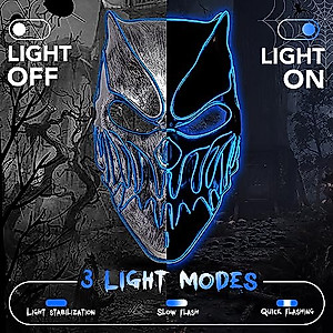SZILBZ Halloween Mask Purge,Scary Mask LED Light Up Mask Cosplay,3 Lighting Modes,for Halloween Festival Cosplay Costume Parties Carnival for Boy Girls(Blue) (Age range is >15 years)