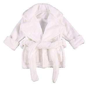 Qiylii Unisex Baby Plush Bathrobe Plain Kimono Gown Newborn Toddler Girls Boys Towel Robe Nightwear Clothes (White, 12-24 Months)