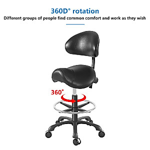 Coczeb Saddle Stool with Back Support Ergonomic Seat Hydraulic Adjustable with Footrest for Home Office Dental Tattoo Salon Shop Use