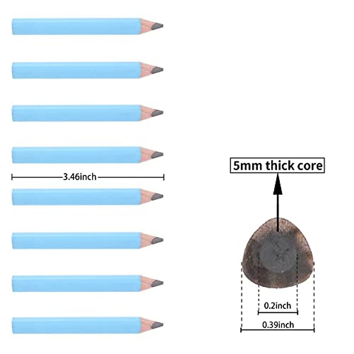 AUTEMOJO Short triangle 5mm thick core fat pencil, 3.5 inch fat pencil, suitable for preschool children Little hand, kindergartens, children's writing and painting (8 light blue)