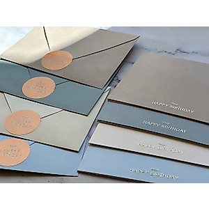 RUN2PRINT Happy Birthday Cards With Envelopes & Stickers - Elegant Dusty Blue Emboss Gold Foil Pressed - Blank Notes Wedding, Bridal, Baby Shower, Business and Formal All Occasion Cards (Dusty Blue)