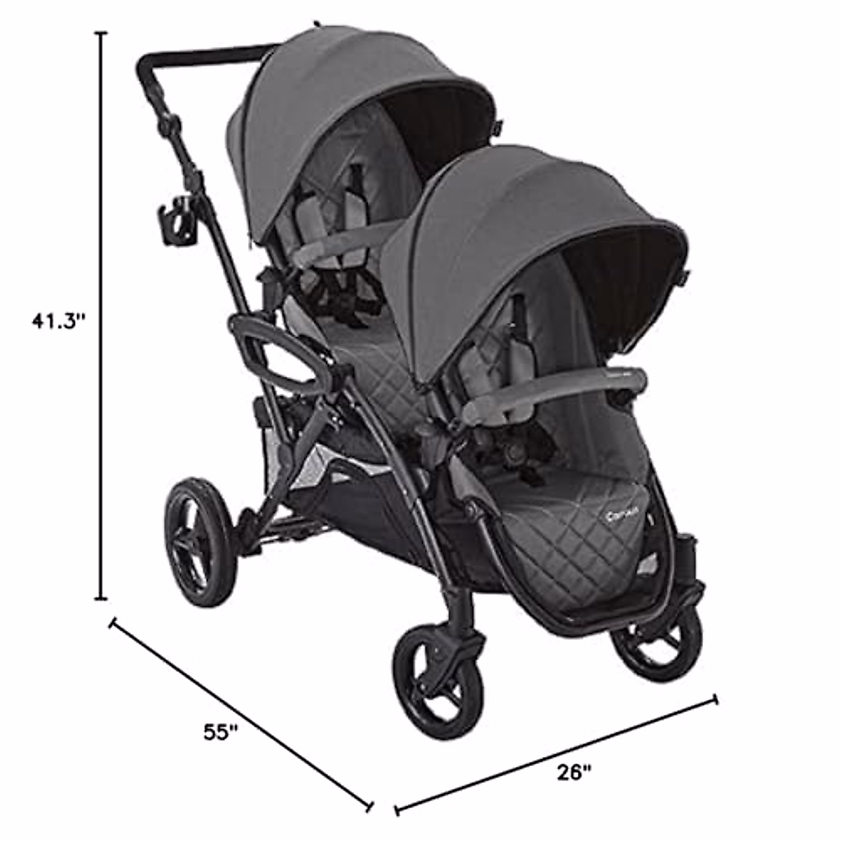 Contours Options Elite V2 Convertible Lightweight Tandem Double Baby Stroller & Toddler Stroller, Reversible Easy-Lift Seats, Spacious Seating, Height Adjustable Handle, Standing Fold - Charcoal Gray
