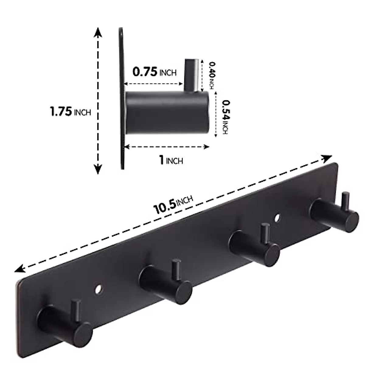 Black Adhesive Towel Hooks for Bathrooms Wall Mount no drill Shower heavy duty Wall Hook self adhesive towel rack Stick On Wall Coats Hooks Stainless Steel Adhesive hanger for Kitchen,Door,Key,4 Hooks