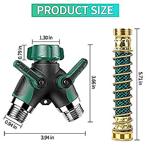 KLMNDUO Garden Hose Splitter 2 Way Heavy Duty, 3/4" Water Splitter Y Way Connector 2 Valves Rubberized Grip with 2 Kink Free Faucet Extension Hose Protector 6 Rubber Washers
