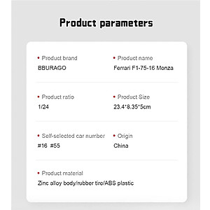 XTD Bburago 1:24 2022 F1 F1-75 75th Anniversary F1-75 75th #55 Carlos Sainz Alloy Luxury Vehicle Diecast Cars Model Collection Gift (1/24 F1-75 75th #55)