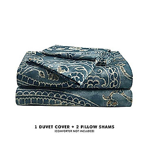Inspire by Intelligent Design Reversible 100% Cotton Sateen Duvet - Breathable Comforter Cover, Modern All Season Bedding Set (Insert Excluded), Belcourt, Paisley Blue King/Cal King(104" x 90")
