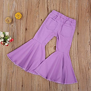 yuhappy Toddler Kid Baby Girls Denim Jeans Bell Bottom Flare Pants Leggings Trousers Special Two Layers Ruffle Pant (Purple,5-6X)