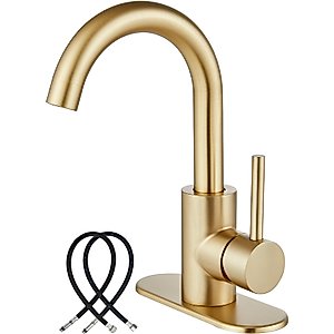 Midanya Wet Bar Sink Faucet,Single Handle Bathroom Kitchen Faucet 1 Hole Faucet Swivel Spout Farmhouse RV Small Vanity Lavatory Bath Utility Faucet with Deck Plate,Brushed Gold