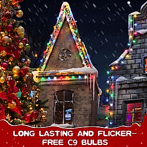 Meonum 25 Pack Multicolor C9 LED Christmas Light Bulbs, Waterproof E17 Base LED C9 Bulbs, Commercial Grade C9 LED Outdoor Christmas Bulbs for Christmas Roof House C9 String Lights