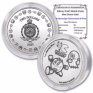 2020 1 oz Niue Silver Pac-Man 40th Anniversary Coin Brilliant Uncirculated (in Capsule) with Certificate of Authenticity $2 BU