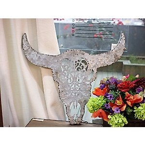 PARISLOFT Metal Galvanized Bull Skull Head Wall Decor 3D Faux Cow Skull Sculpture Decoration,Rustic Wall Decor 20''x1.1''x18''