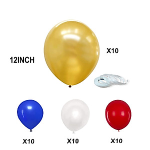 IGUO Red Blue Gold Balloons,Pack of 40pcs Comics Anime Super Hero Theme Latex Ballloons 12 inch Great for Patriotic Anniversary Birthdays Weddings Bridal Party Decorations