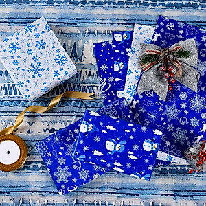 PlandRichW Christmas Wrapping Paper Folded 12 Sheets for Kids Boys Girls Man Women,Blue and White Snowmen Snowflakes Merry Christmas Deer,Image Arts Blue Holiday Wrapping Paper Each 20" X 29"