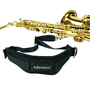adorence Saxophone Neck Strap with Cushioned Padding & Swivel Metal Hook - Comfortable Sax Strap for Tenor, Alto- Black, Metal Adjuster