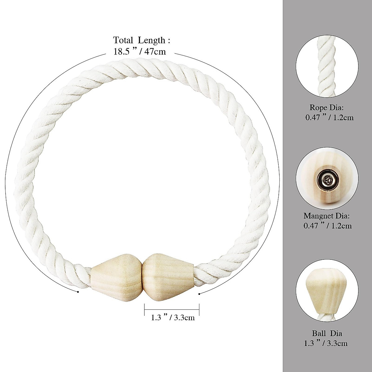 Hangtty Magnetic Curtain Tiebacks 2 Pack Cotton Boho Curtain Tie Back Decorative Rope Holdbacks for Curtains Draperies Outdoor Window Treatment Holdbacks, Cream