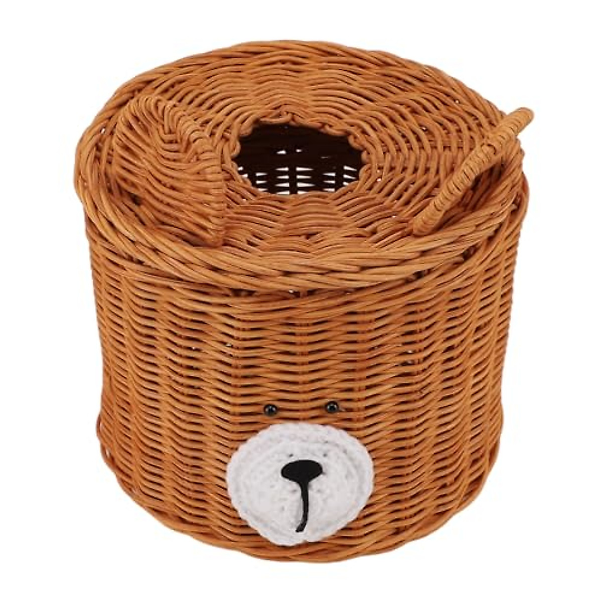 Atyhao Cute Bear Tissue Box Cover Rattan Holder with Lid, Round Easy Maintenance Dispenser, Versatile Decor, Photography Prop for Kids Rooms, Tables