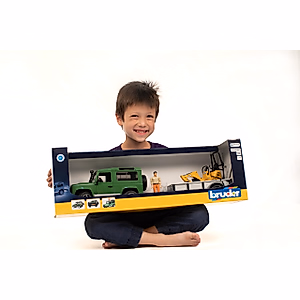 Bruder Land Rover Defender Rigid Drawbar Trailer Jcb Micro Excavator and Construction Worker for unisex-children