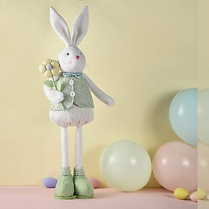WORLDECO Easter Plush Bunny Gnome 2024 Ornaments, Swedish Garden Plush Doll Gift Spring Long Stretchable Leg, Holiday Room Decor 32 inch