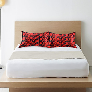Black Red Camouflage Pillow Covers Silk Pillowcase for Hair and Skin with Envelope Closure Satin Pillowcase Standard Size Pillow Case for Hot Sleepers Bed Women Boys Girls (20x30 Inch)