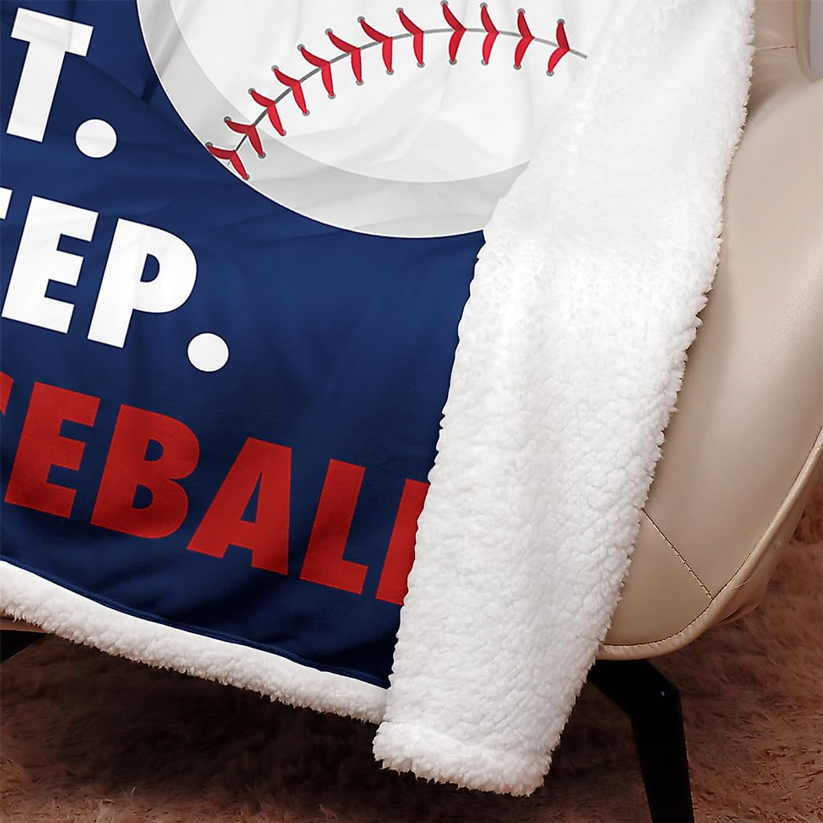 HommomH Sports Sherpa Blanket 60"x 80" Eat Sleep Baseball Navy Blue Blankets Super Soft Fuzzy Thick Warm Fleece Throw for Man Bed Couch