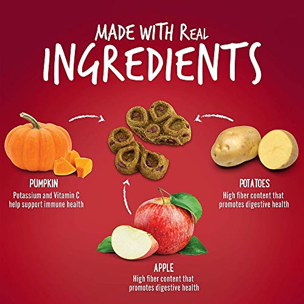 Fruitables Biggies Dog Biscuits – Crunchy Dog Biscuits Made with Pumpkin – Healthy Dog Treats Packed with Real Fruit Flavor – Free of Wheat, Corn and Soy – Crispy Bacon & Apple – 16 oz