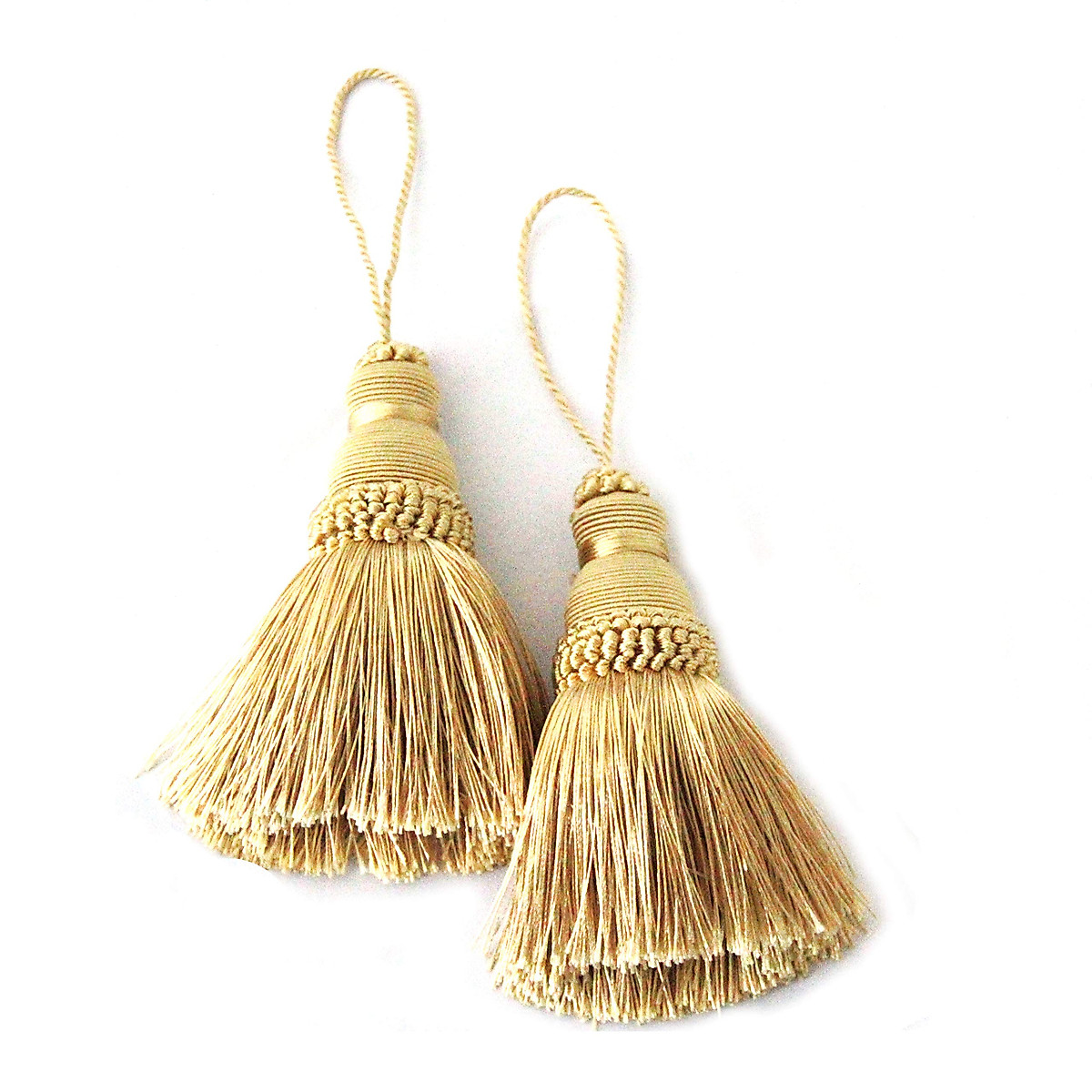 BEL AVENIR Gold Tassels Key Tassel with Loops Handmade Craft Charms DIY Accessories Elegant Soft Making Curtain Home Decoration (Gold, 2 pcs)