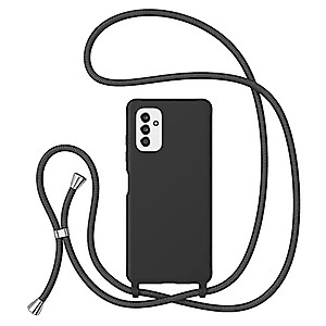 ZTOFERA Crossbody Case for Samsung Galaxy A13 5G with Lanyard Strap Adjustable Rope Liquid Silicone Soft Cover,Black
