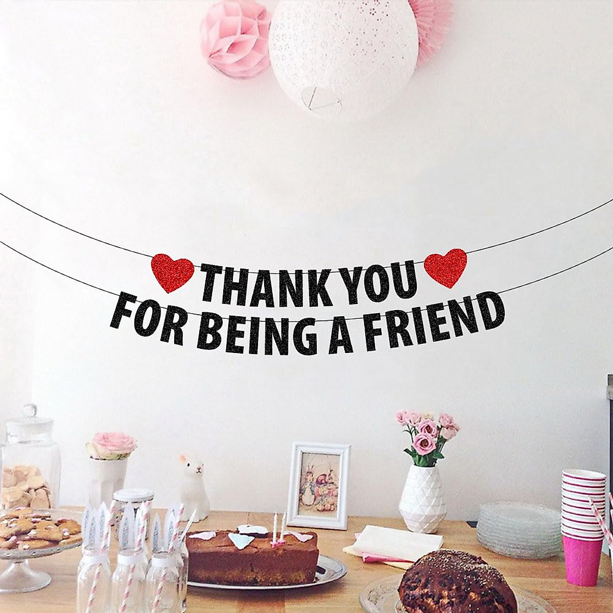 Thank You for Being A Friend Banner, Golden Girls Banner,Thank You Banner, Friendship Banner, Friends Birthday Bunting Sign, Graduation Party Decorations, Black Glitter