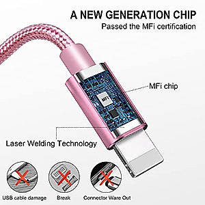 [Apple MFi Certified] iPhone Charger 3 Pack 10ft 6ft 3ft iPhone Charging Cables Nylon Braided Long USB Cable iPhone Charger Cord Compatible with iPhone 12 Pro Max 11 10 Xr Xs Max 8 7 6 5 SE - Pink