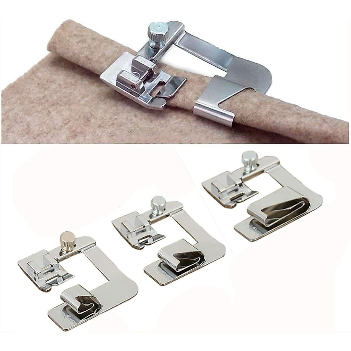 Windman 3 Sizes Wide Rolled Hem Pressure Foot Sewing Machine Presser Foot Hemmer Foot Set 1/2 Inch, 3/4 Inch, 1 Inch Low Shank Sewing Machine Presser Foot for Brother Singer
