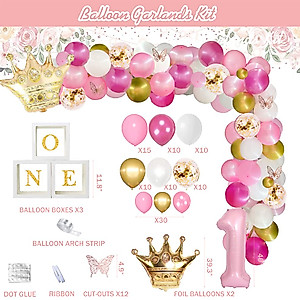 125 PCs First Birthday Decorations for Girl, Fiesec Little Miss Onederful 1st Birthday Party Decorations Backdrop Balloon Garland Monthly Photo Highchair Banner Box Cutout Cake Topper Crown Poster