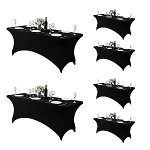 Fokitut 6 Pack Spandex Table Cover for 6FT Table Universal Fitted Stretch Tablecloth for Party, Banquet, Wedding and Events-Black
