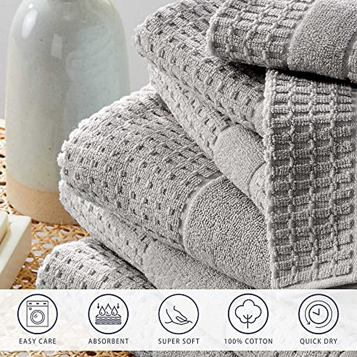 100% Cotton Super Soft Luxury Hand Towel Set | Quick-Dry and Highly Absorbent | Waffle Textured | 550 GSM | Includes 6 Hand Towels | Harper Collection (Light Grey)