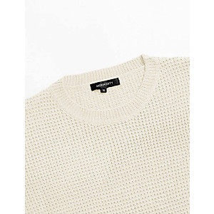 MEROKEETY Women's 2024 Long Sleeve Waffle Knit Sweater Crew Neck Solid Color Pullover Jumper Tops Beige