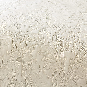 HoneiLife Quilt Set King Size - 3 Piece Embroidered Microfiber Bedspread Reversible Coverlet Lightweight Bedcover Paisley Pattern Bedding Set All Season Quilts-Beige