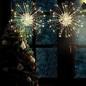 4 Pack Firework Lights 120 LED Copper Wire Starburst Lights, 8 Modes Dimmable String LED Lights with Remote Control,Waterproof Hanging Fairy Lights for Party,Home,Christmas,Garden Outdoor Decoration