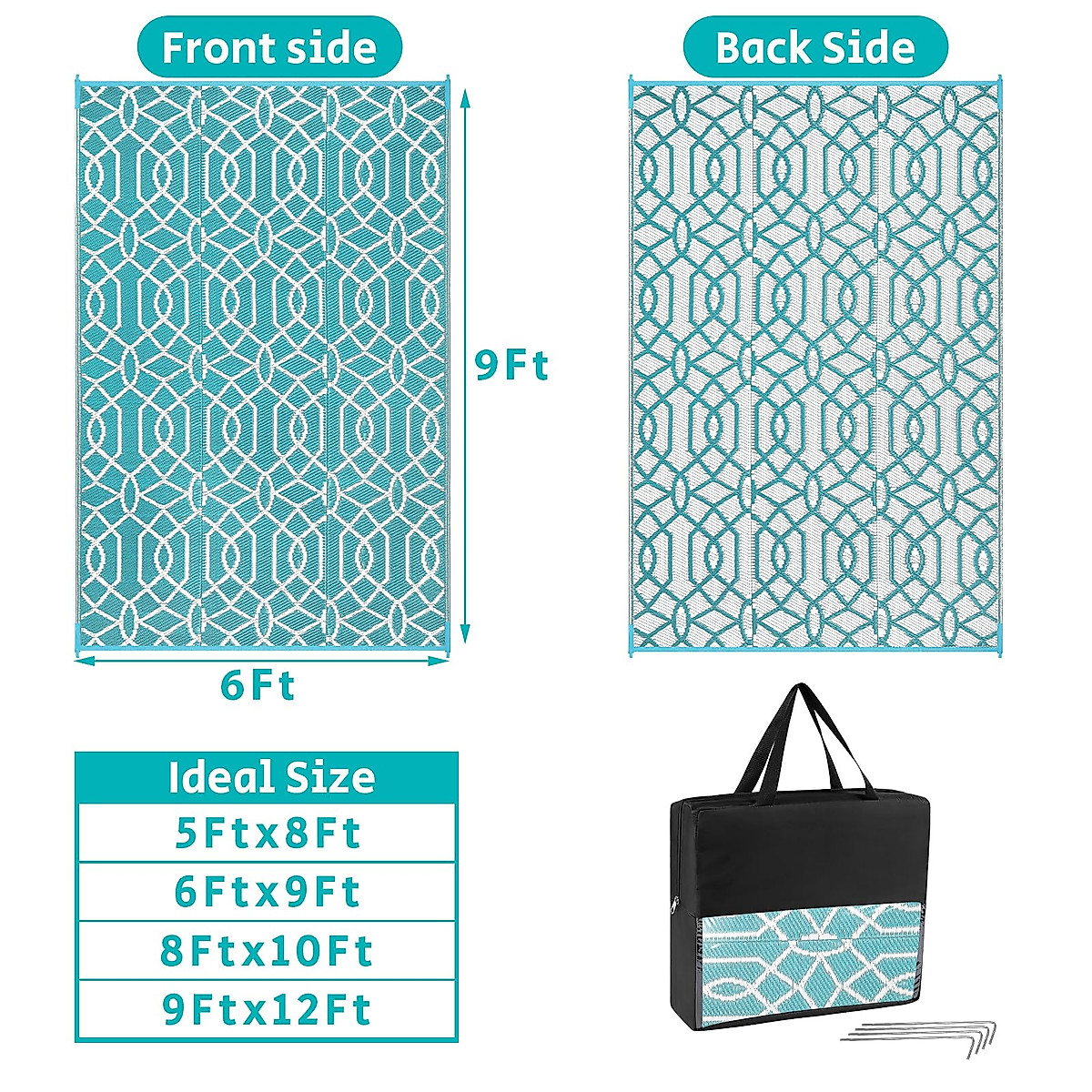 HEBE Outdoor Rug 6'x9' for Patios Waterproof Clearance Reversible Patio Mat Plastic Straw Rug RV Camping Mat Outside Area Rug Carpet for Camping RV,Porch,Deck,Balcony,Camper,Backyard