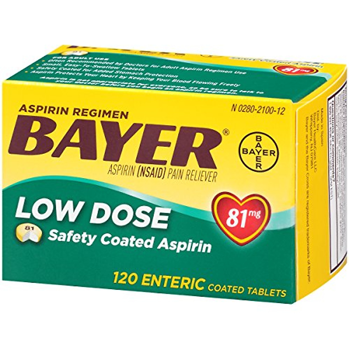 Aspirin Regimen Bayer, 81mg Enteric Coated Tablets, Pain Reliever/Fever Reducer, 120 Count